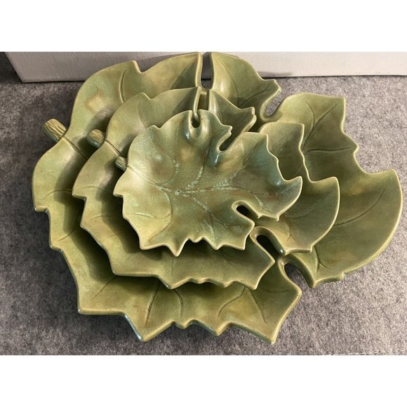 M L | Accents | Set Of 3 Ceramic Green Leaves Signed M L Sizes Are 55 8 ...
